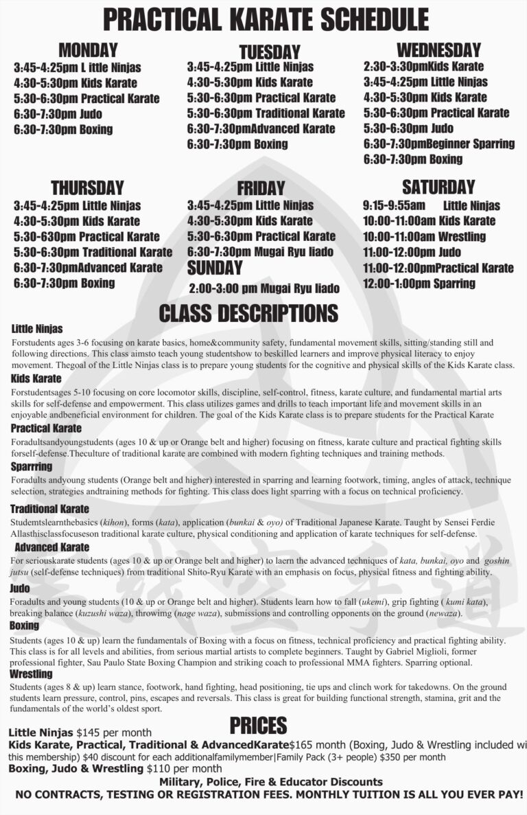 Karate Classes and Schedules - Practical Karate